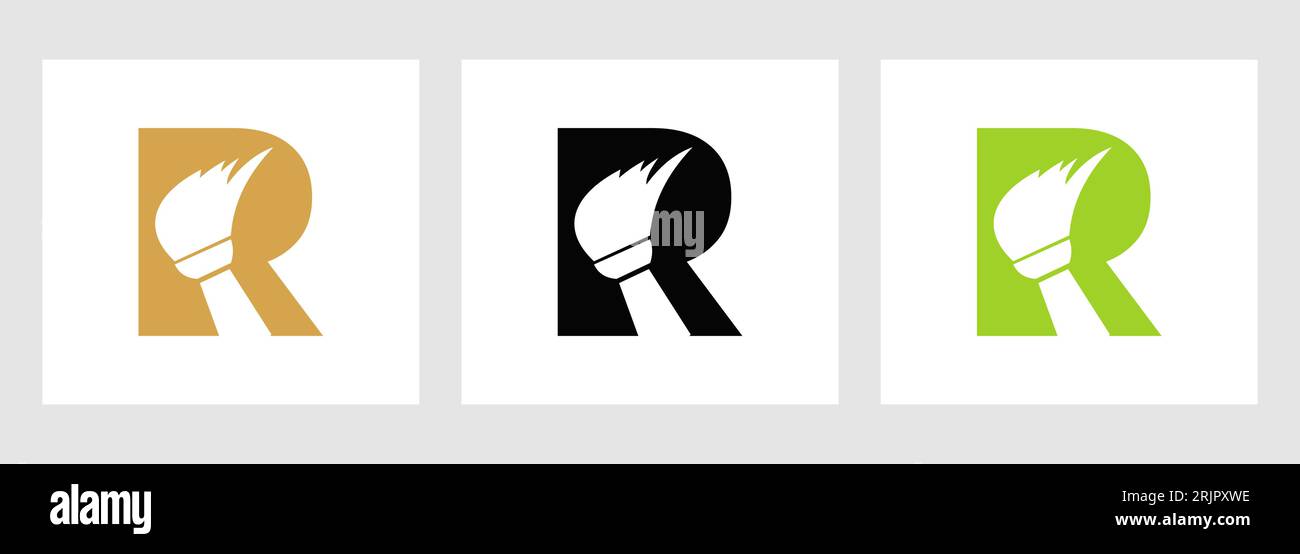 House Cleaning Logo On Letter R Concept With Clean Brush Icon. Maid ...