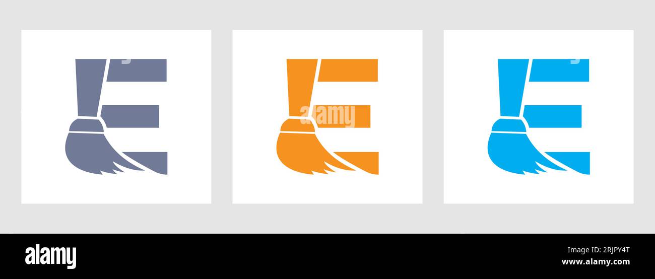House Cleaning Logo On Letter E Concept With Clean Brush Icon. Maid ...