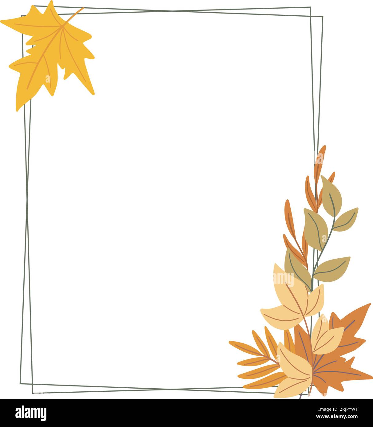 Rectangular frame with autumn leaves. Fall template for postcard, invitation, banner or brochure ...