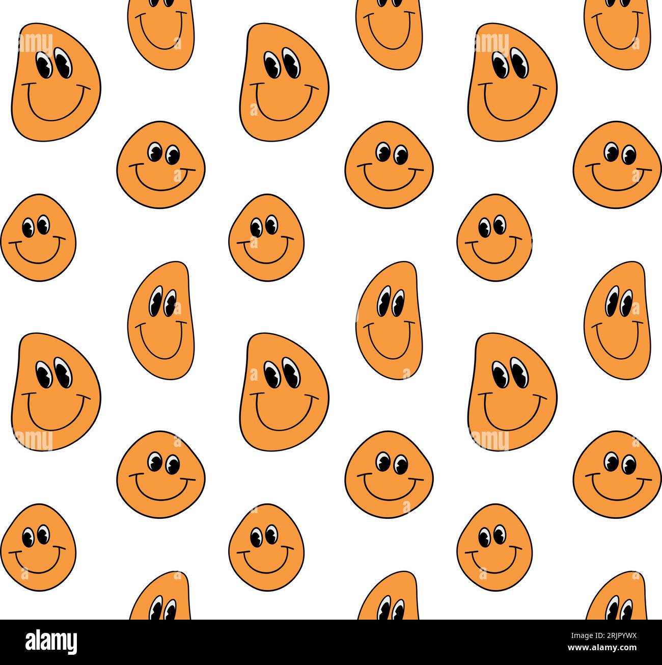 Vector seamless pattern of groovy retro smile face isolated white ...