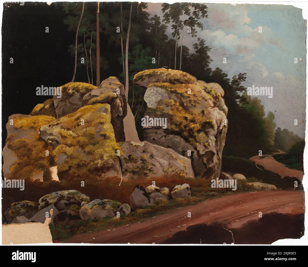 Landscape Study, Mossy Rocks at Roadside by Magnus von Wright Stock ...