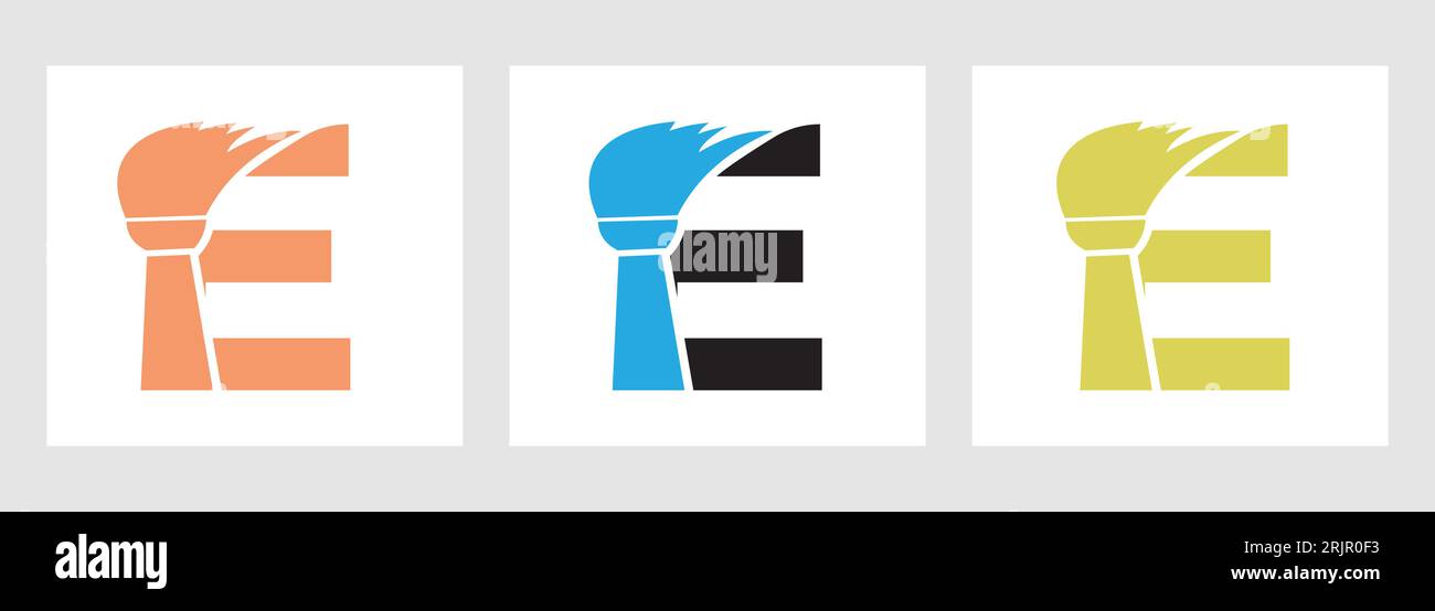 House Cleaning Logo On Letter E Concept With Clean Brush Icon. Maid ...