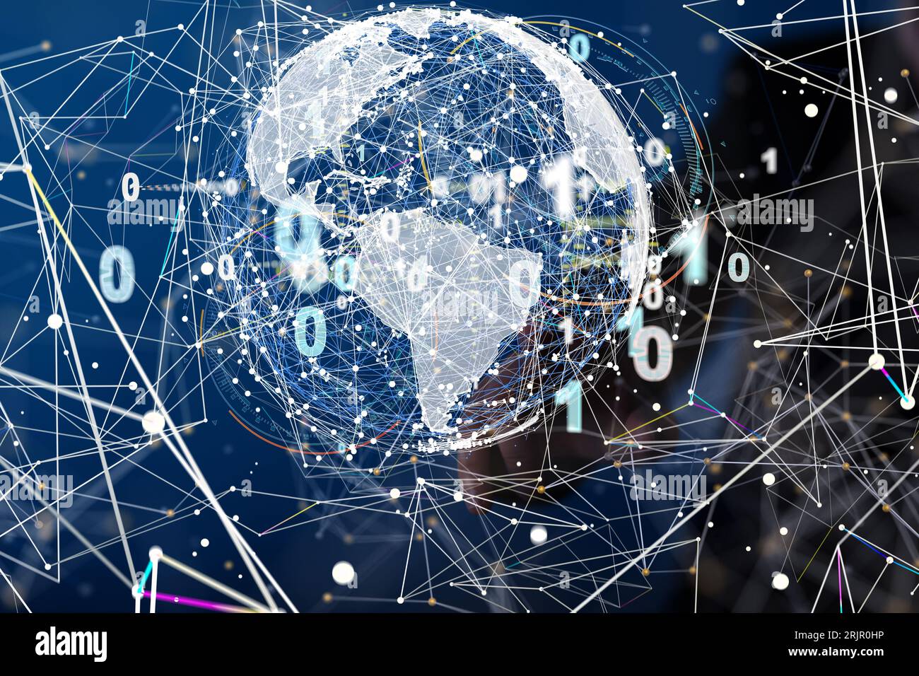 Glowing globe surrounded digital network hi-res stock photography and ...