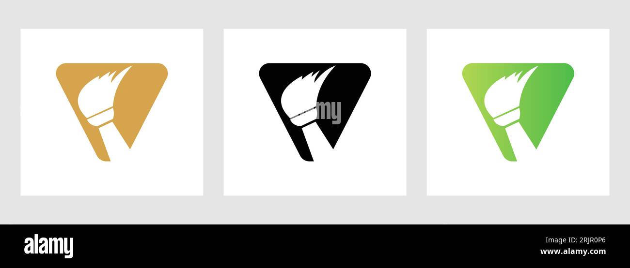 House Cleaning Logo On Letter V Concept With Clean Brush Icon. Maid ...