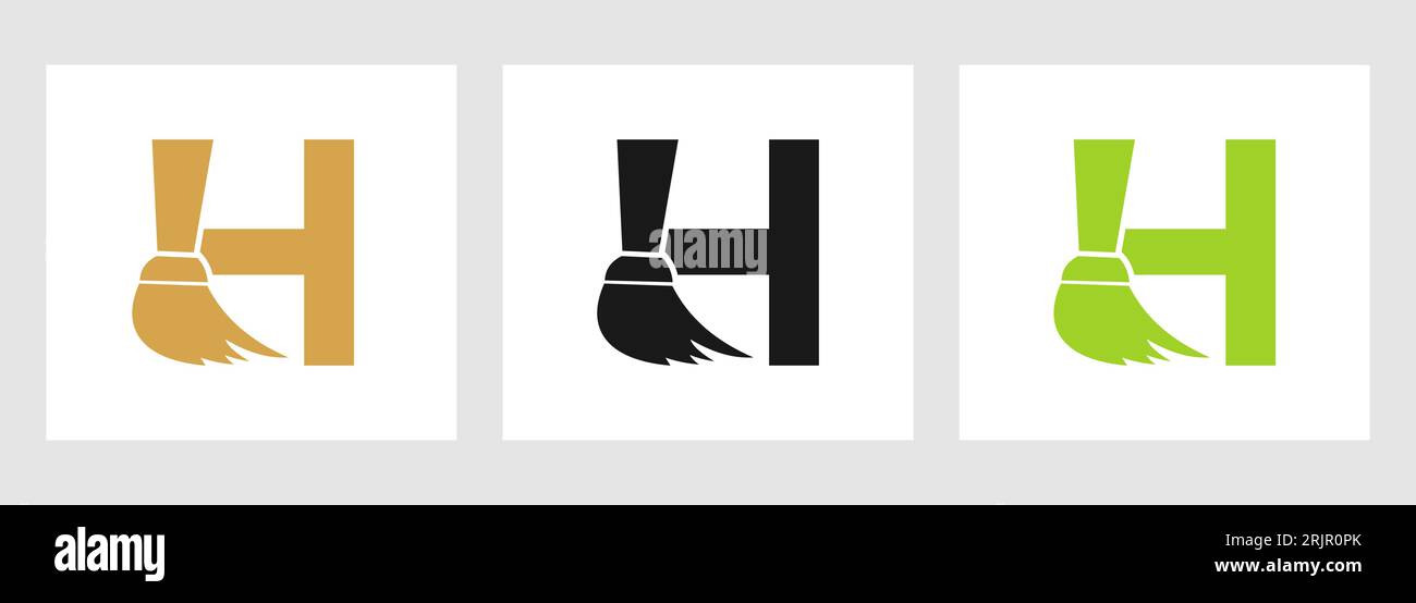 House Cleaning Logo On Letter H Concept With Clean Brush Icon. Maid ...