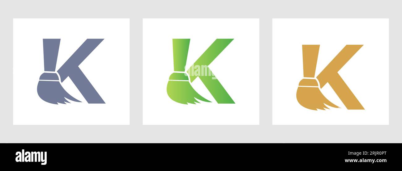 House Cleaning Logo On Letter K Concept With Clean Brush Icon. Maid ...