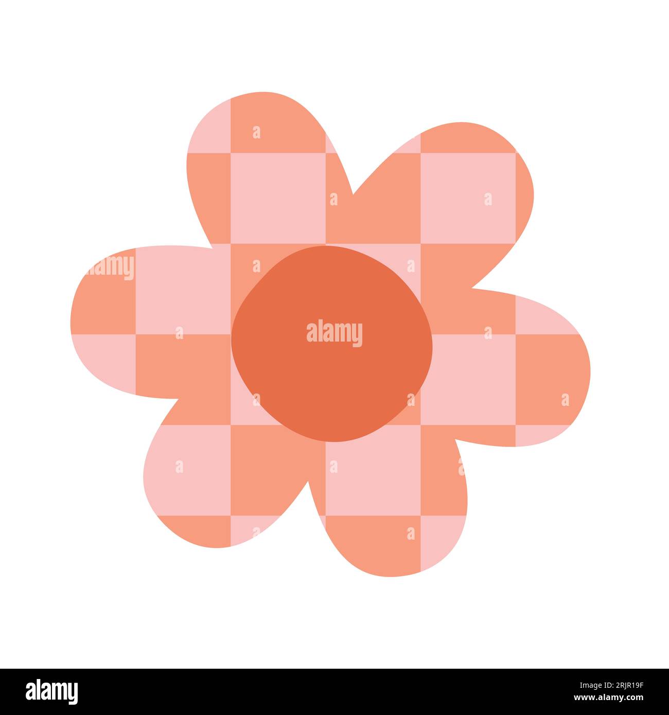 Vector chessboard checkered texture groovy pink flower isolated on ...