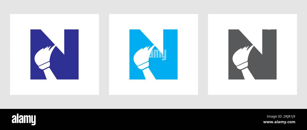 House Cleaning Logo On Letter N Concept With Clean Brush Icon. Maid ...