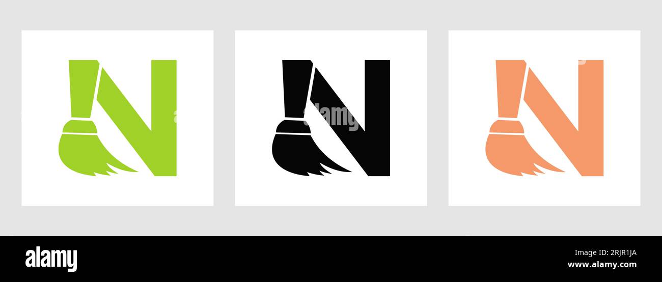 House Cleaning Logo On Letter N Concept With Clean Brush Icon. Maid ...