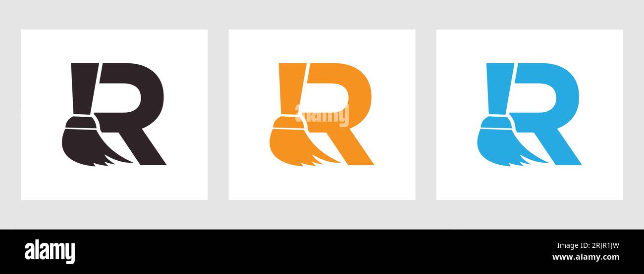 House Cleaning Logo On Letter R Concept With Clean Brush Icon. Maid ...
