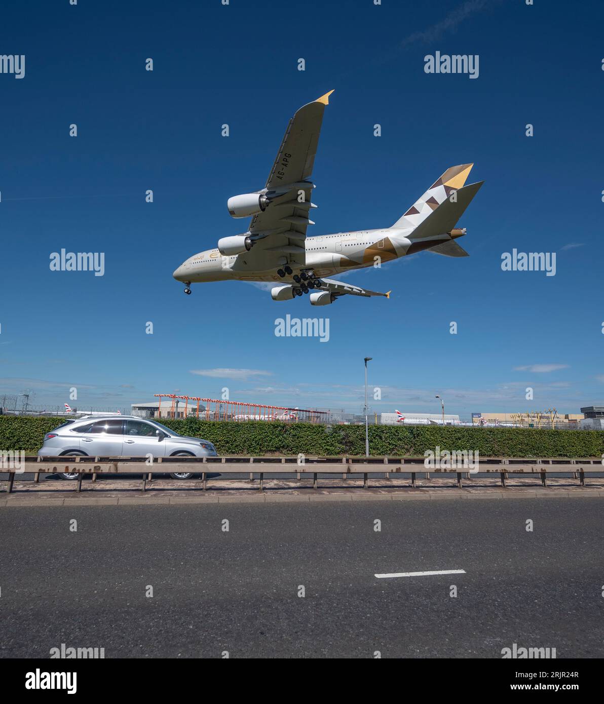 Heathrow, London, UK. 23rd Aug, 2023. Etihad Airbus A380 on final ...