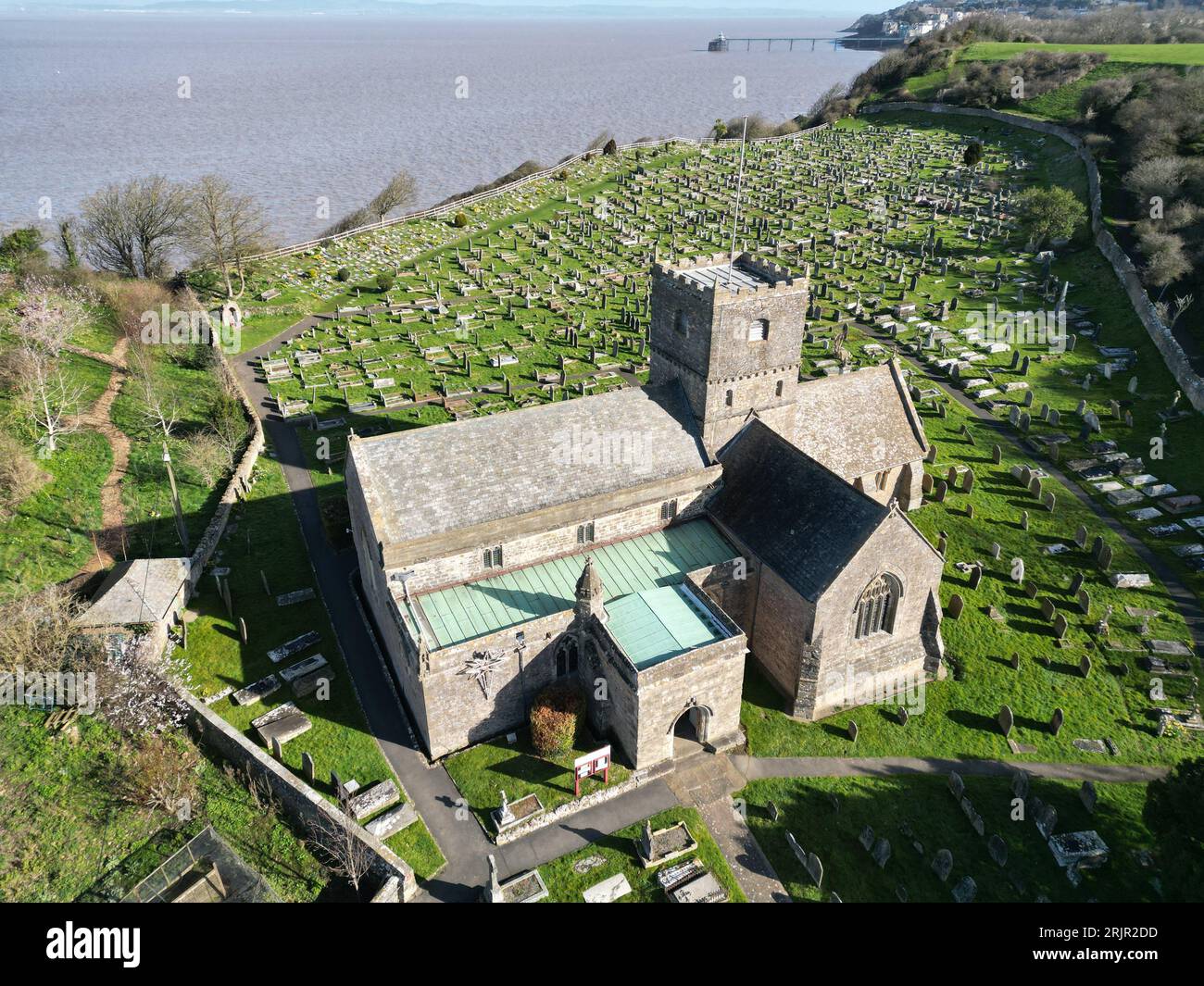 An aerial view of Saint Andrews Church in Clevedon, England Stock Photo ...