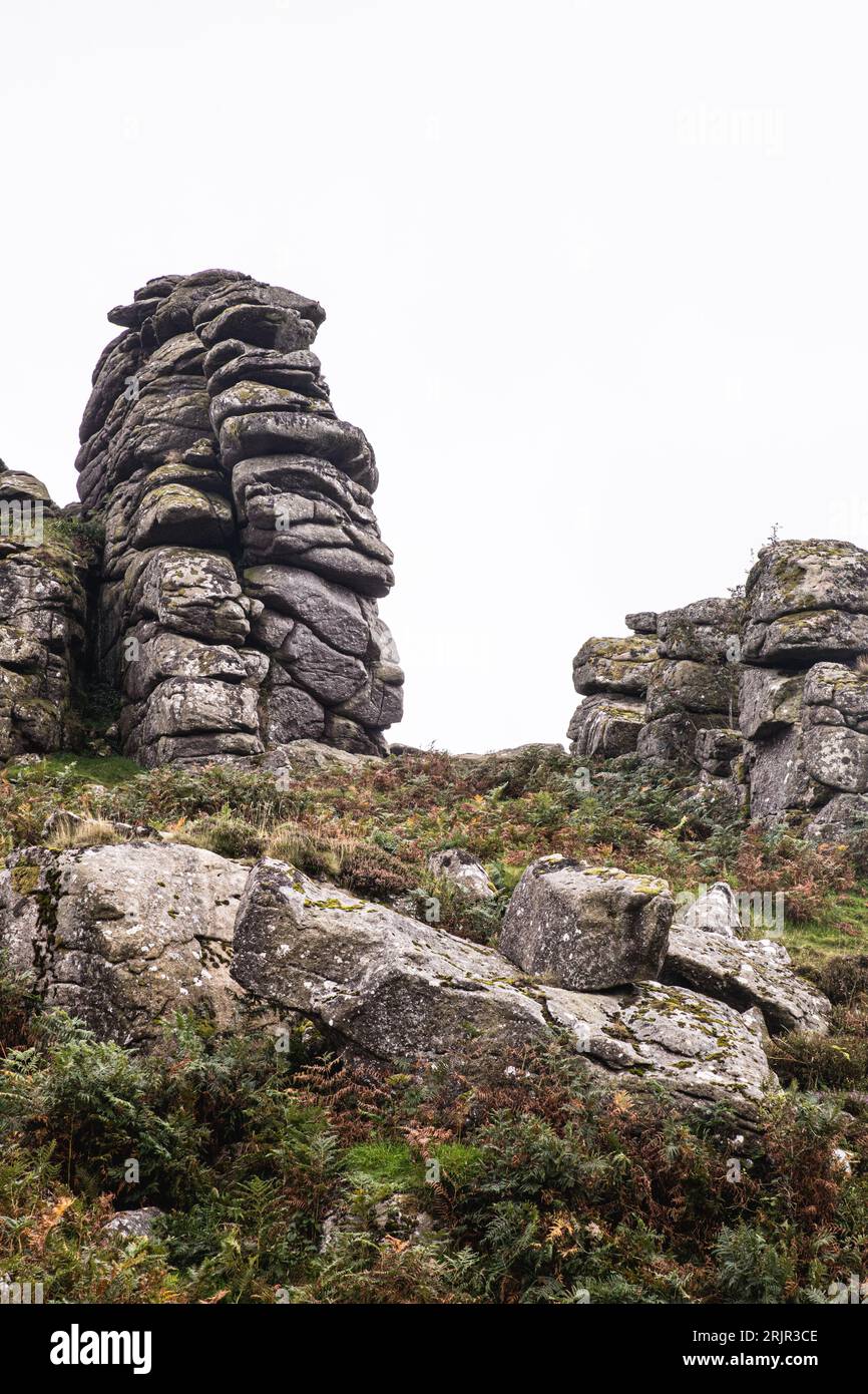 A Landscape of the Haytor Rocks Dartmoor under a cloudy sky in Haytor ...