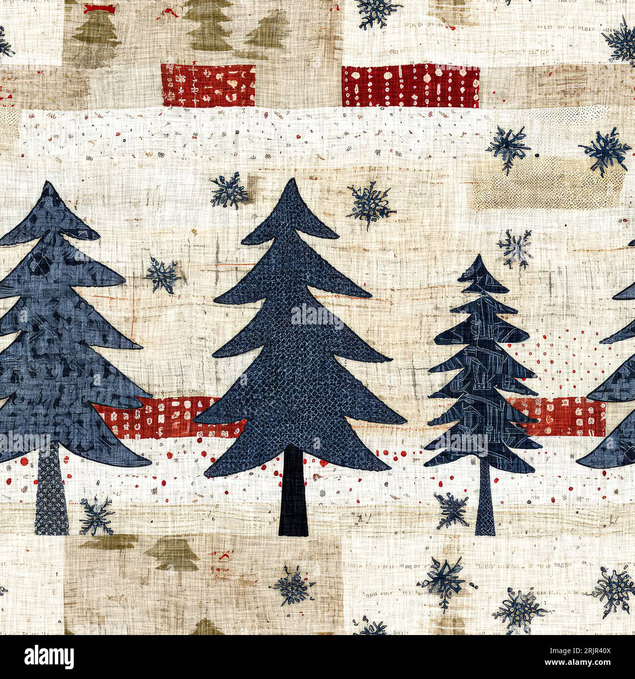 Old-Fashioned christmas tree with primitive hand sewing fabric effect ...