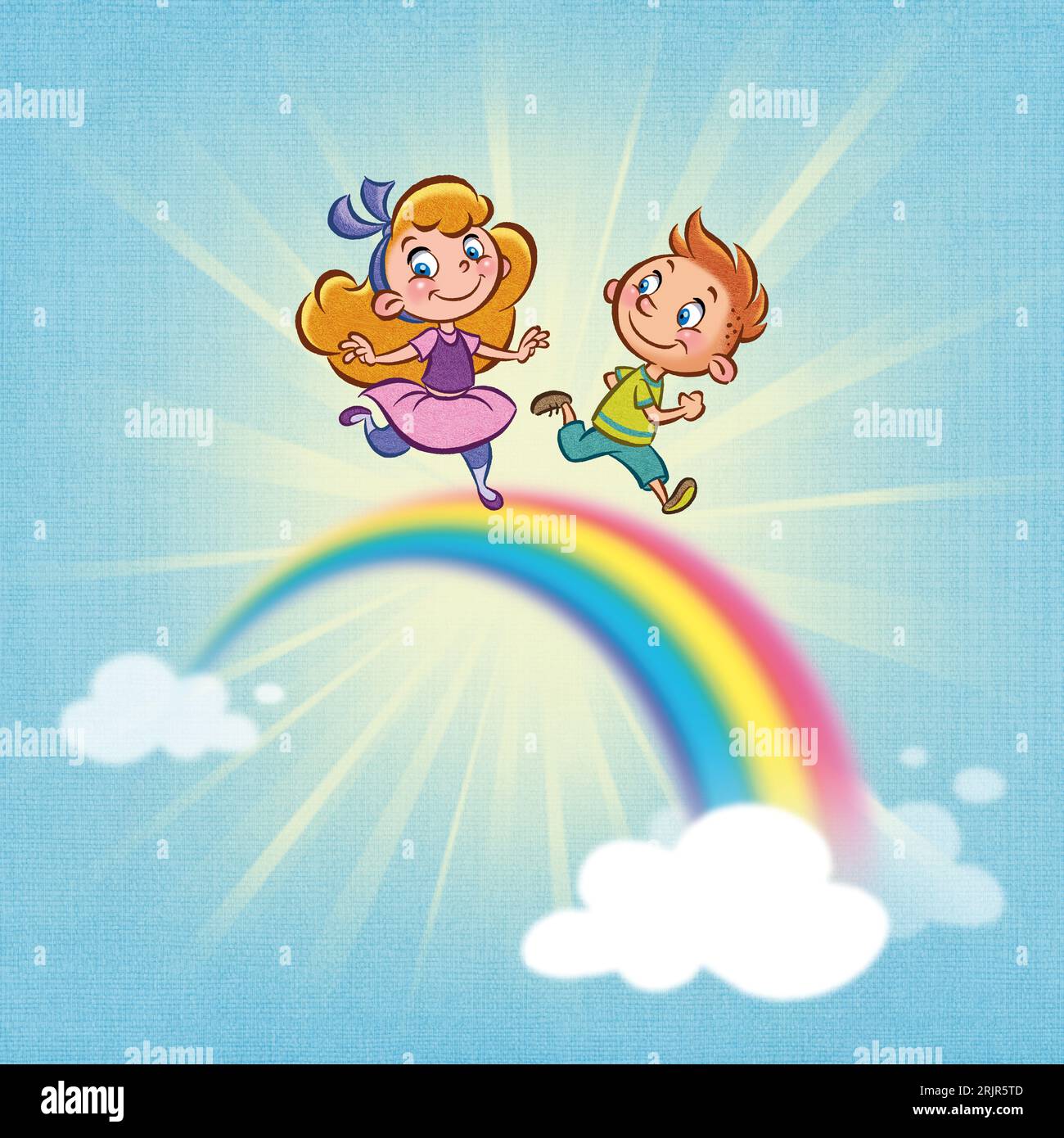 Rainbow sky with kids hi-res stock photography and images - Alamy