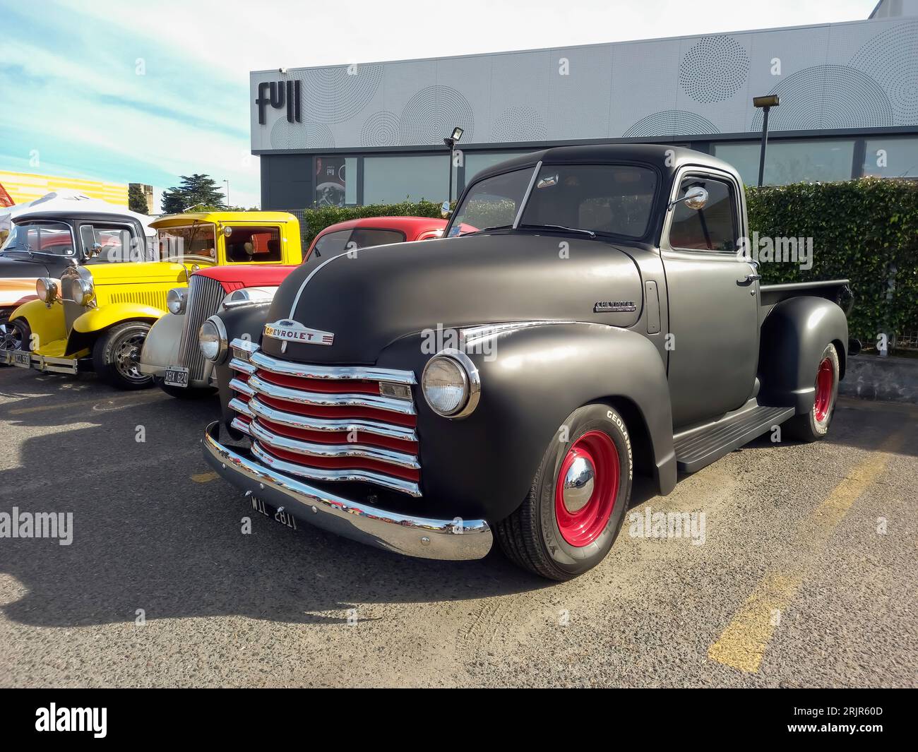 View of an old black 1947 Chevrolet Thriftmaster pickup truck Advance ...
