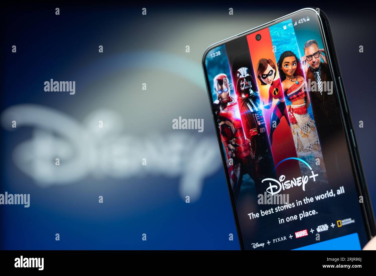 New York, USA - August 20, 2023: Selecting movie on Disney+ platform ...