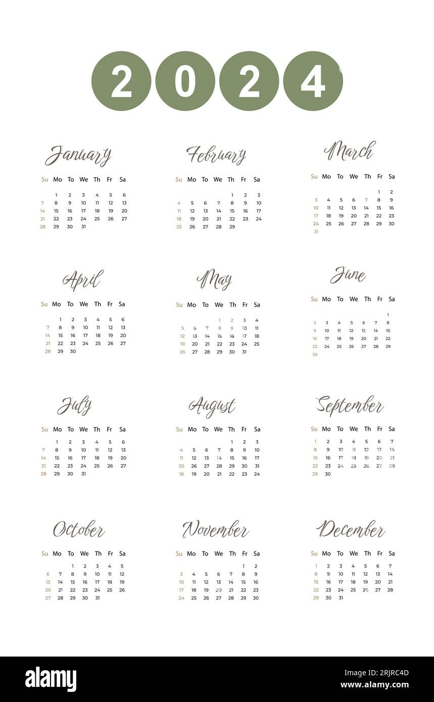 Vector calendar for 2024 year design with simple graphic for office ...