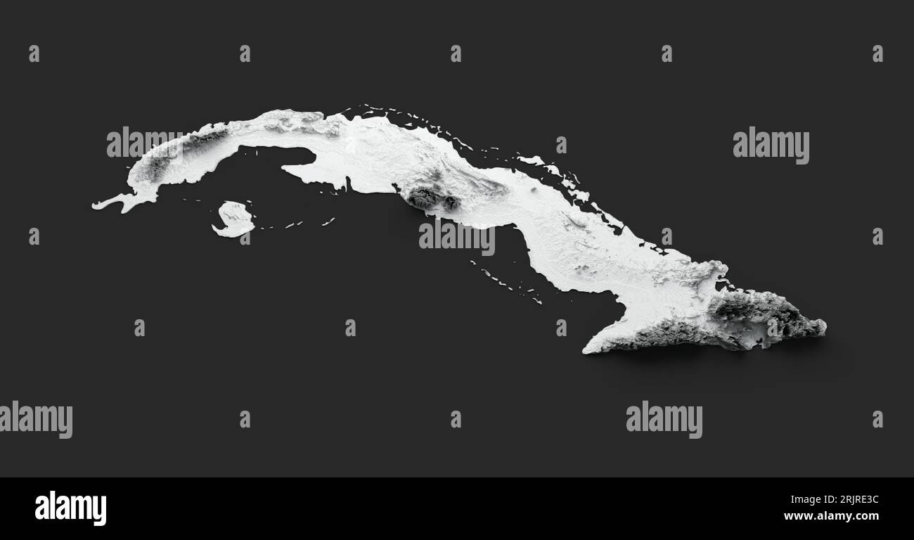 An illustration of Cuba relief map on a dark background Stock Photo - Alamy
