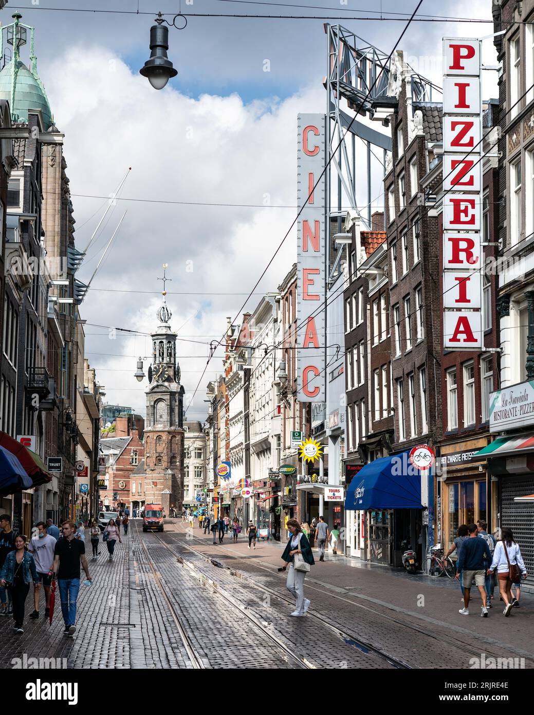 View of Munttoren tower on Muntplein, taken from Rembrandtplein Stock ...