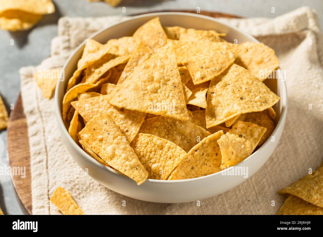Homemade Triangle Tortilla Corn Chips in a Bowl Stock Photo - Alamy