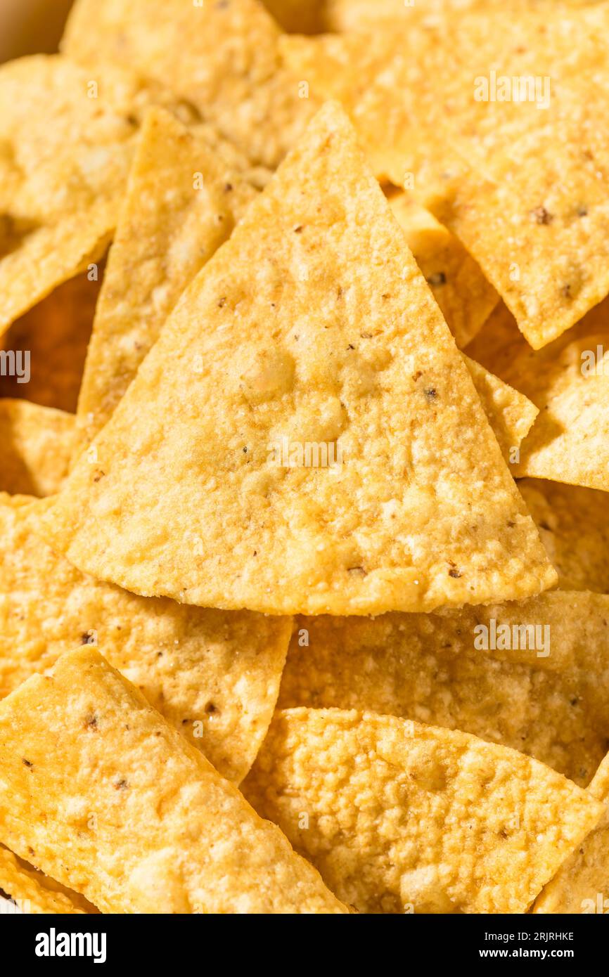 Homemade Triangle Tortilla Corn Chips in a Bowl Stock Photo - Alamy