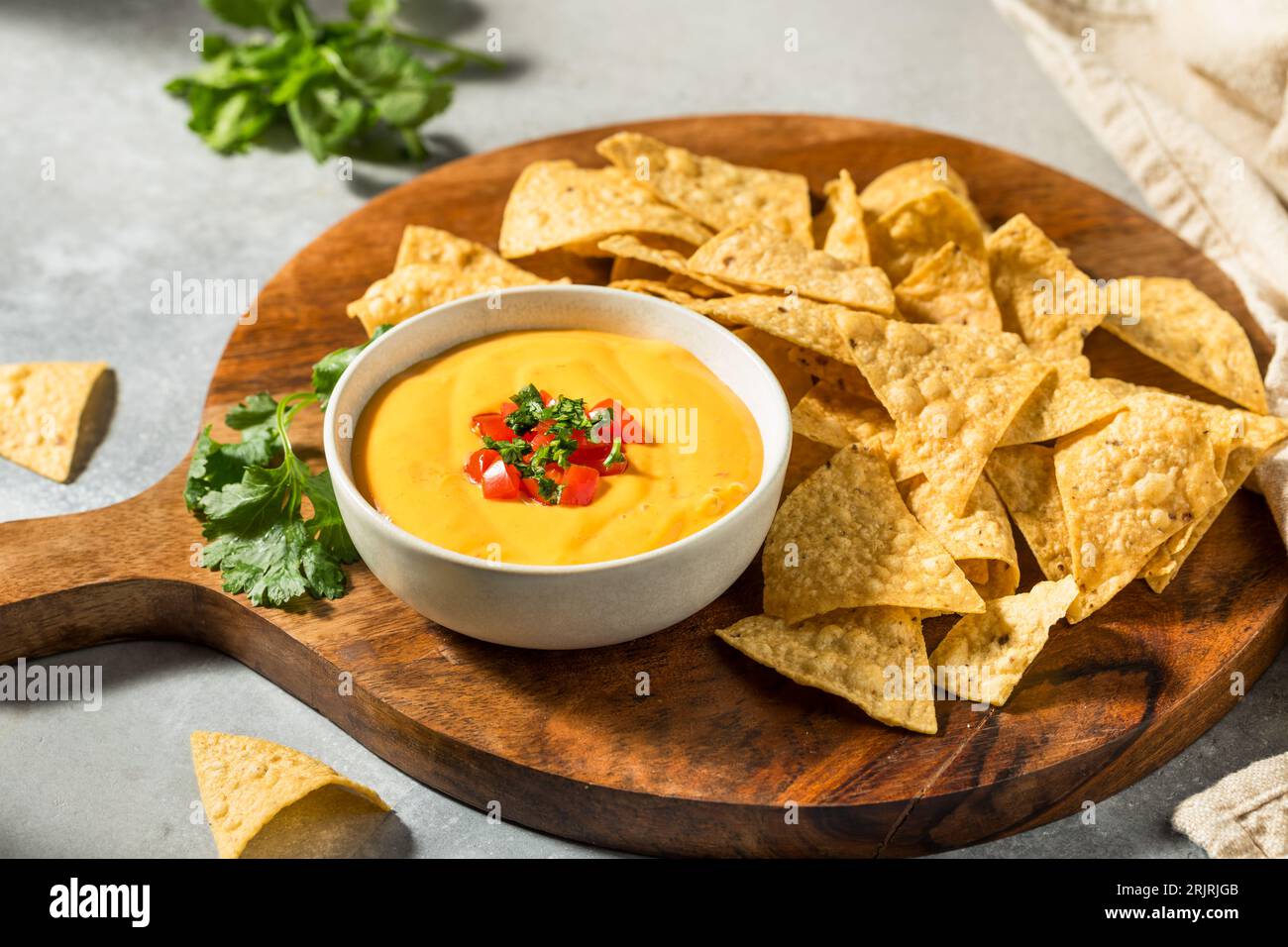 Warm Homemade Cheesy Queso Dip with Tortilla Chips Stock Photo - Alamy