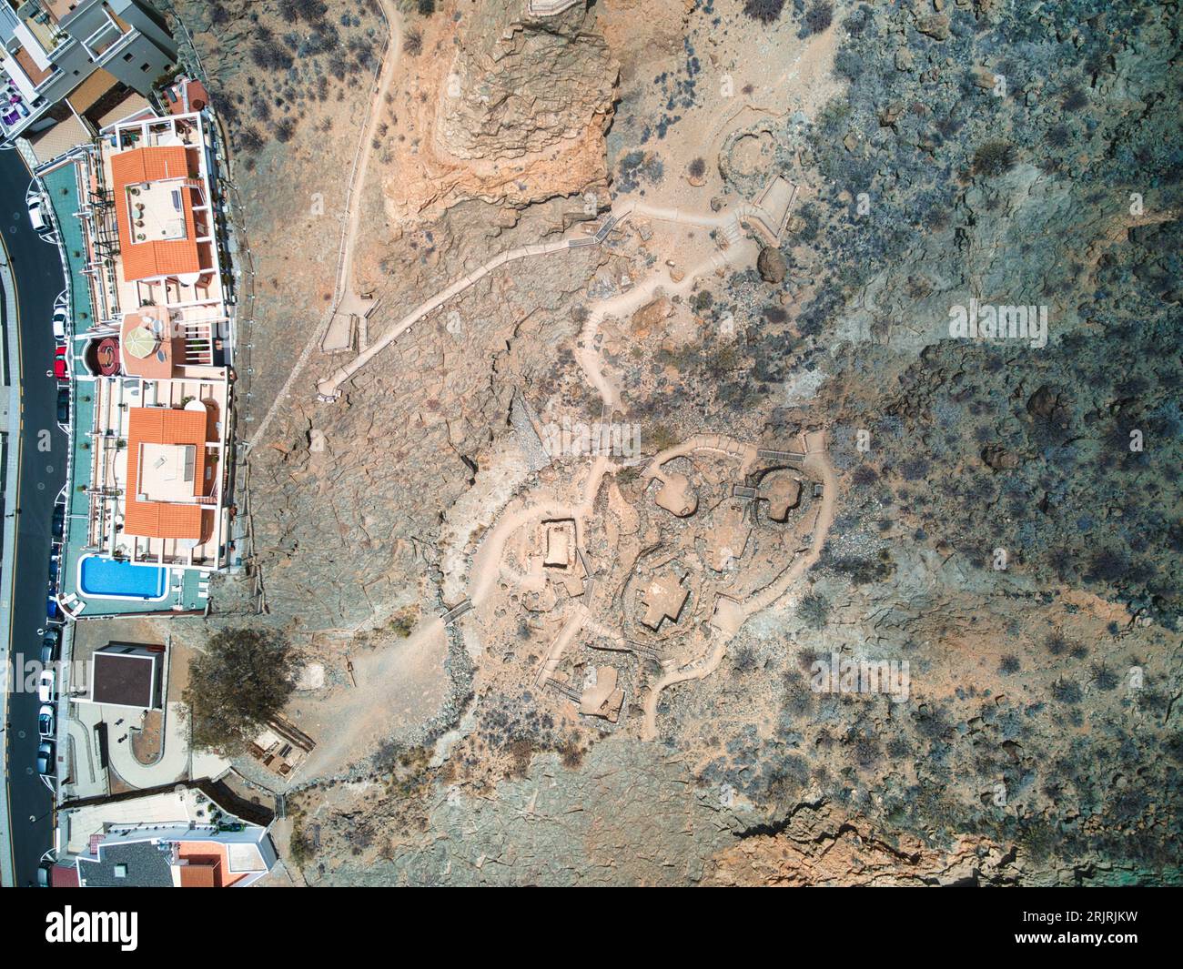 An aerial view of the archaeological site of Canada de Los Gatos ...
