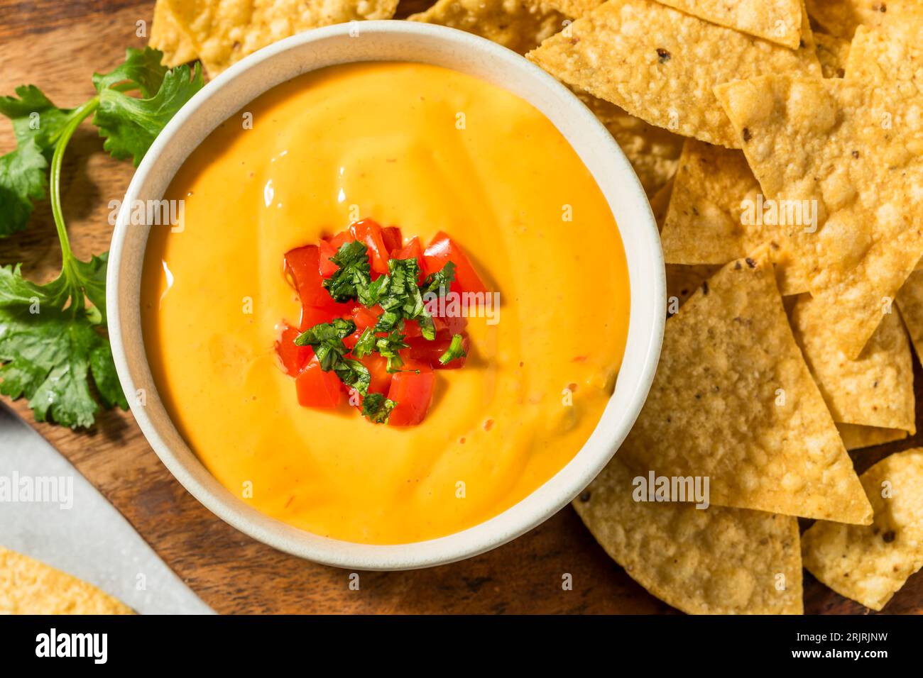 Warm Homemade Cheesy Queso Dip with Tortilla Chips Stock Photo - Alamy