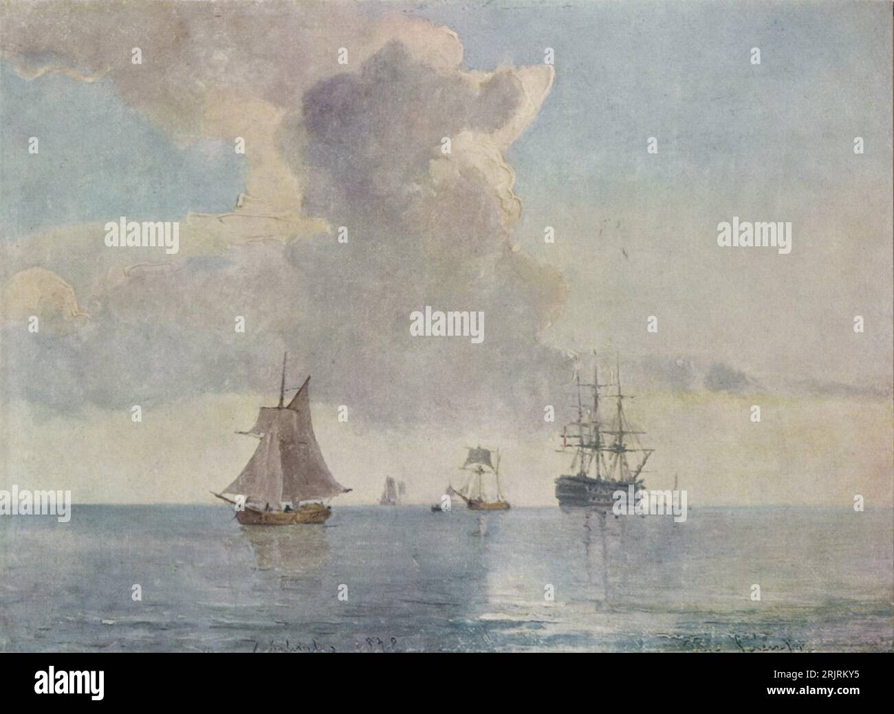 A ship of the line anchored and surrounded by smaller vessels 1878 by ...