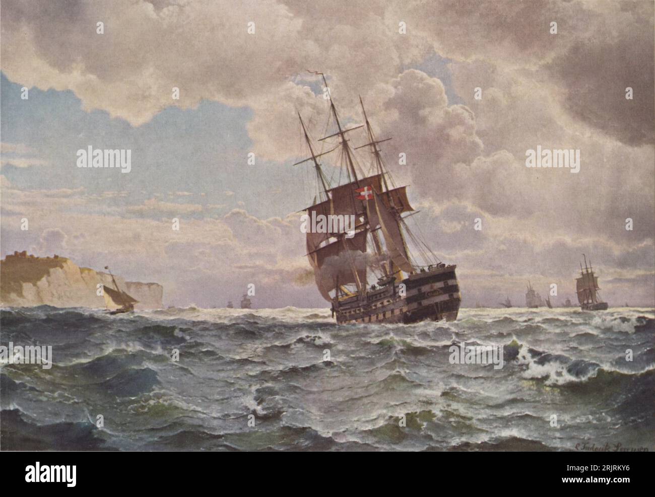 The ship of the line ''Skjold'' near a coast 1875 by Carl Frederik ...