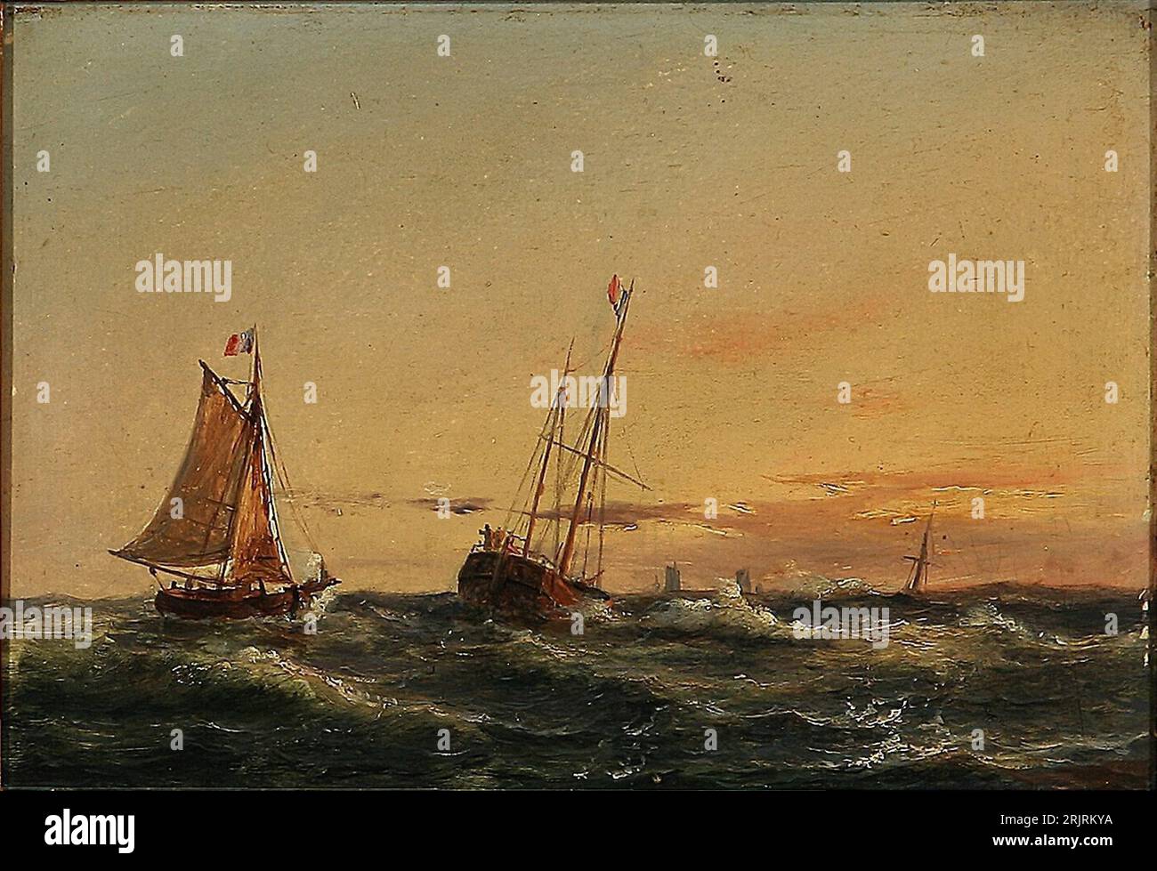French sailing ships in the sunset. by Carl Frederik Sørensen Stock ...