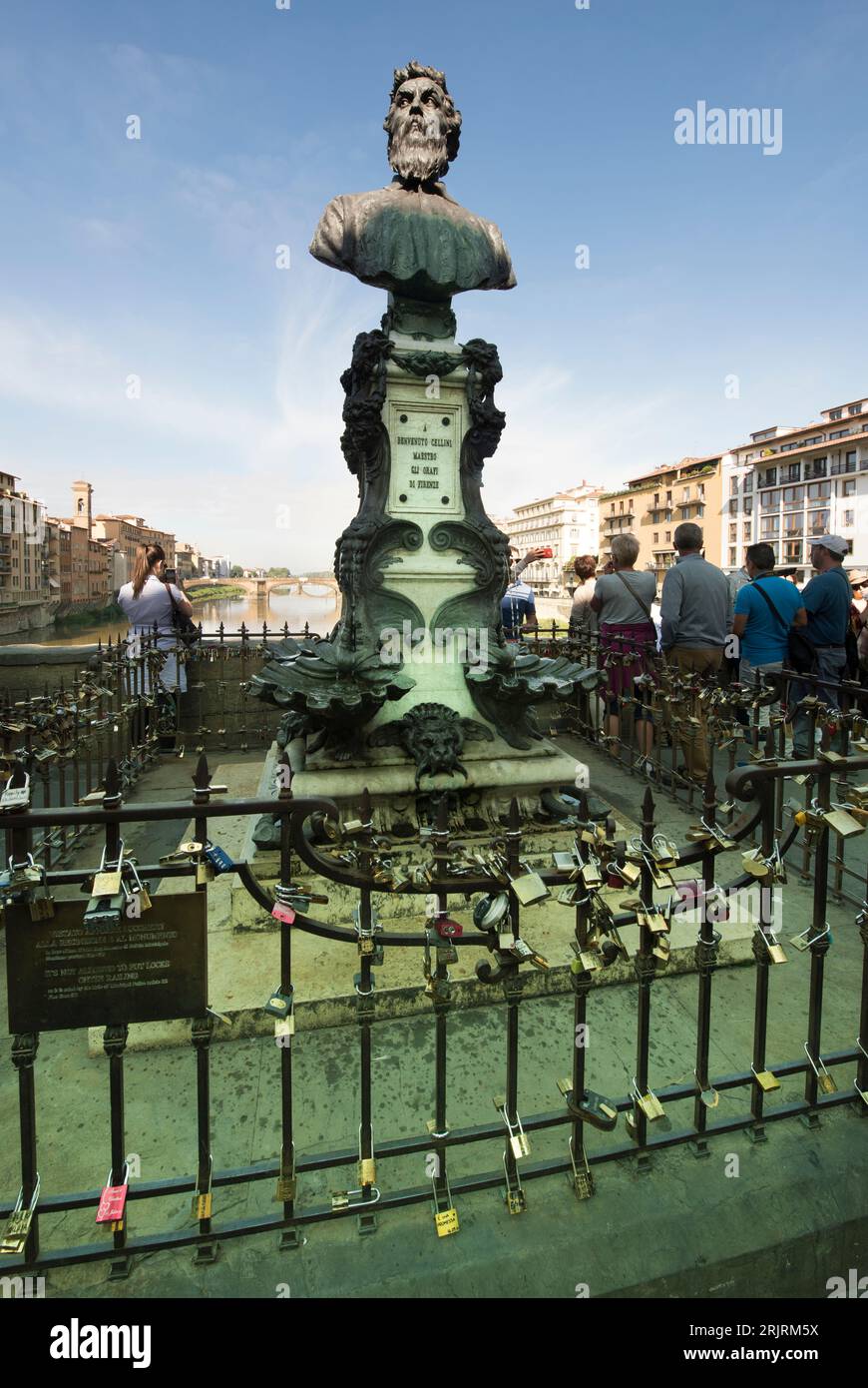 Florence - in Florence. The monument of Benvenuto Cellini on the Ponte ...
