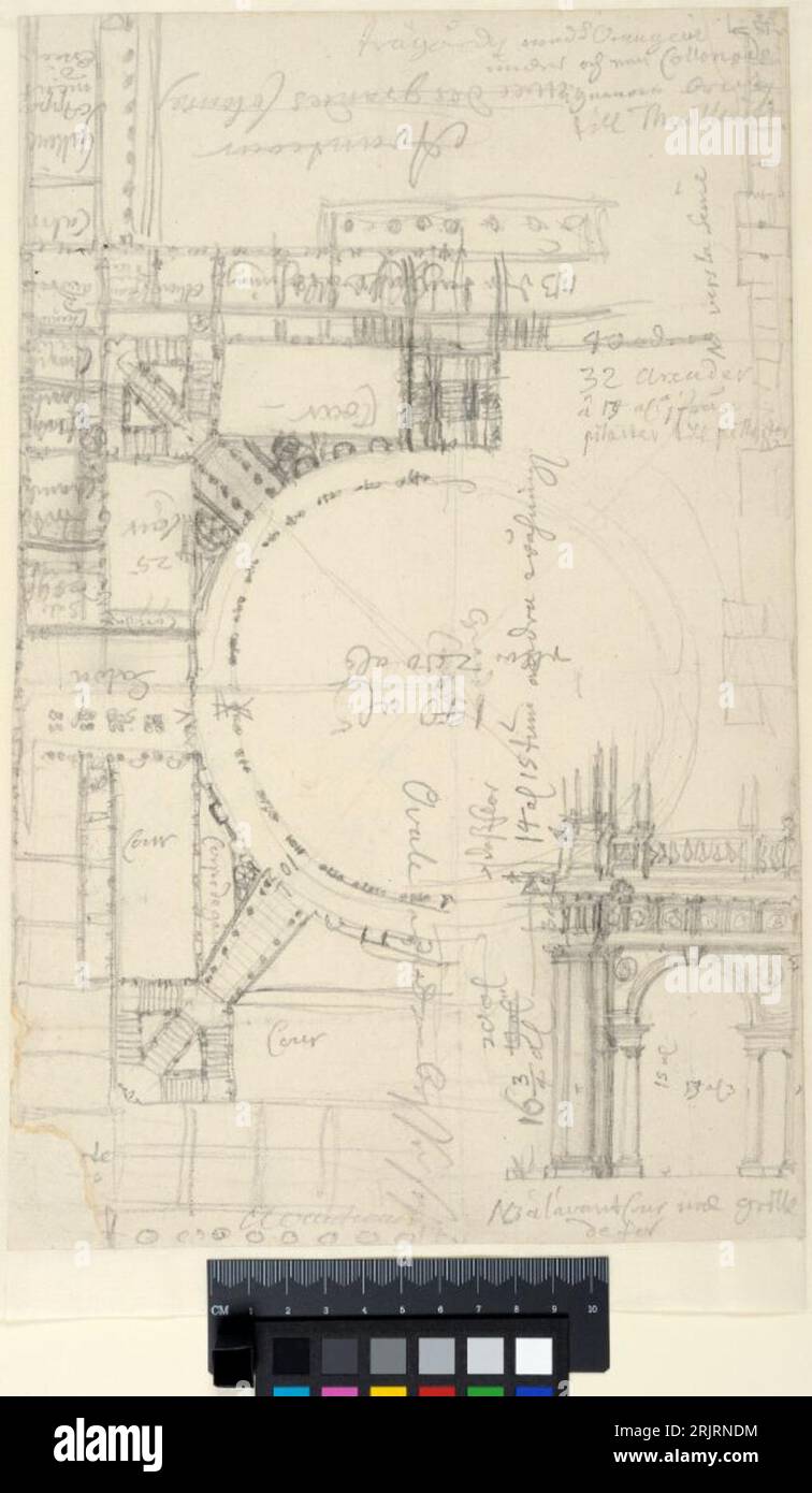 Tessin's First Project for the Louvre, Paris. Plan of a circular court ...