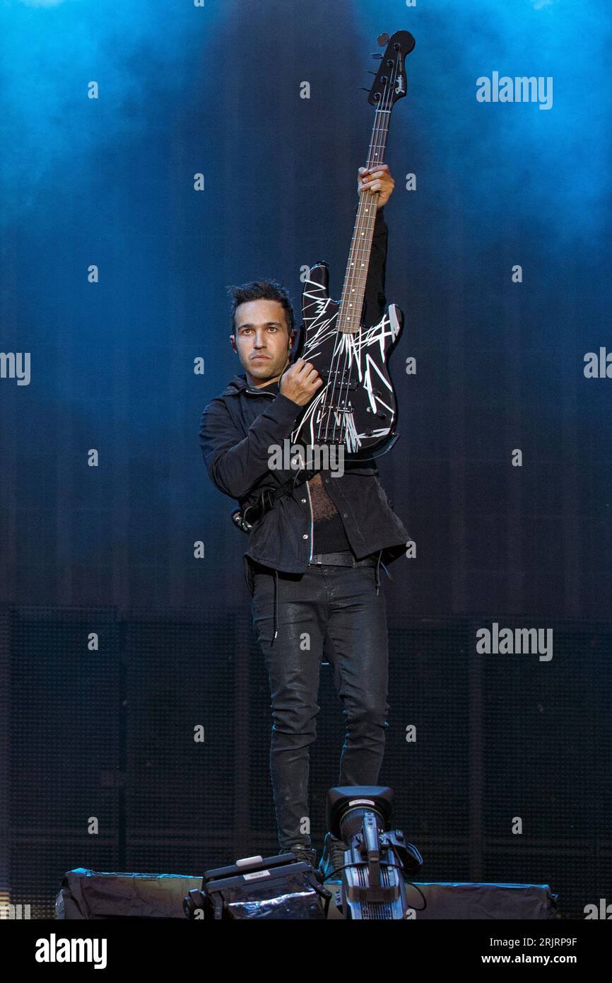 Pete Wentz, bass guitarist of Fall Out Boy, live on stage at the 2016 ...