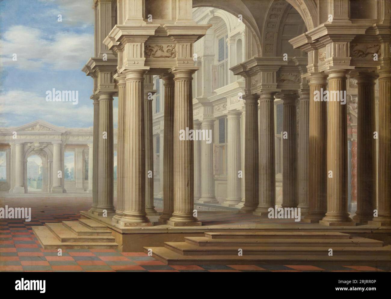 Fantasy architecture with steps and columns circa 1655 by Dirk van ...
