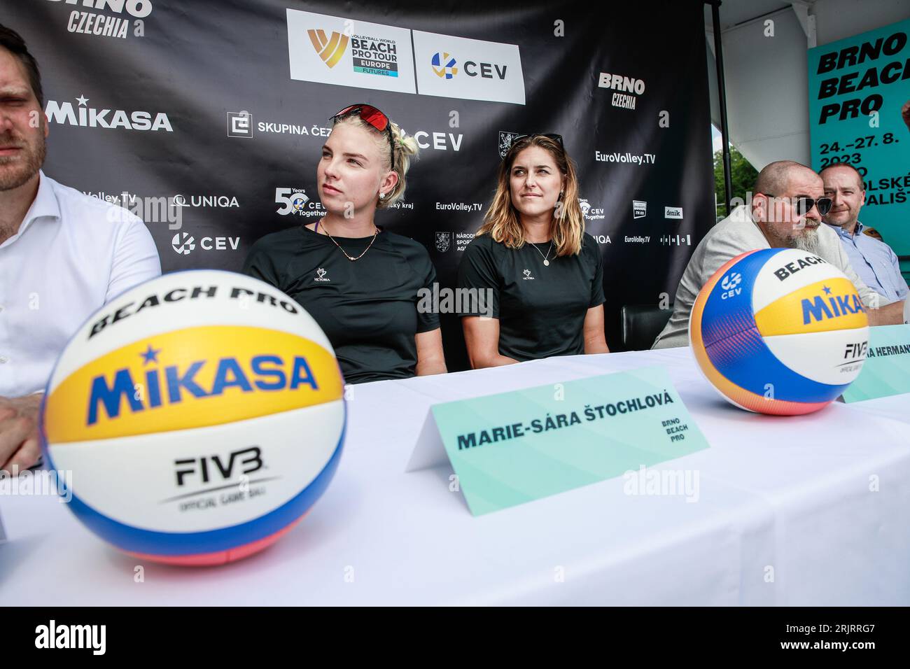 Brno, Czech Republic. 23rd Aug, 2023. L-R Brno councillor Tomas Aberl ...