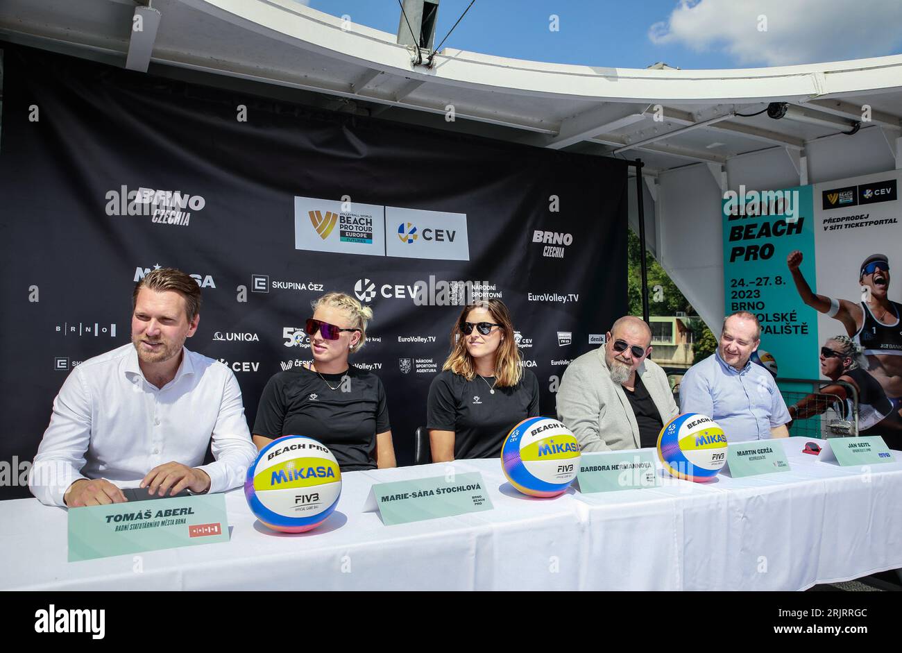 Brno, Czech Republic. 23rd Aug, 2023. L-R Brno councillor Tomas Aberl ...