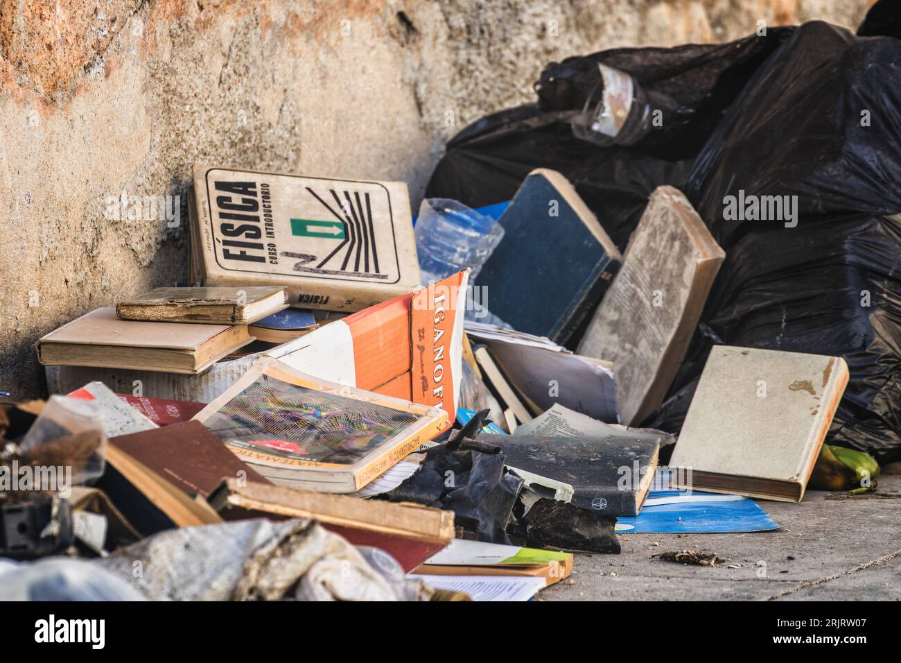A pile of discarded books in a garbage can Stock Photo - Alamy