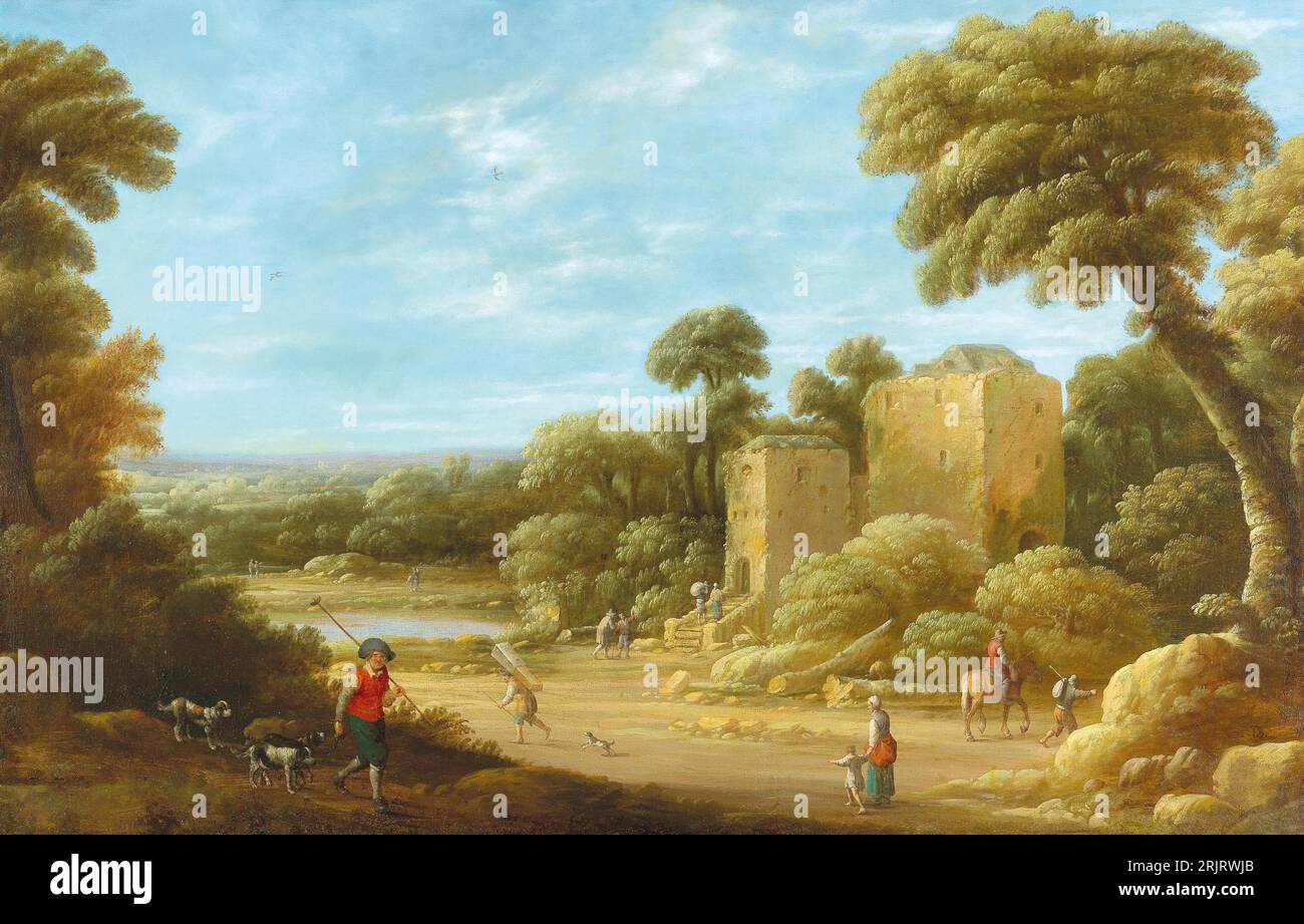 A landscape with figures in front of a ruin before 1666 by Joost ...
