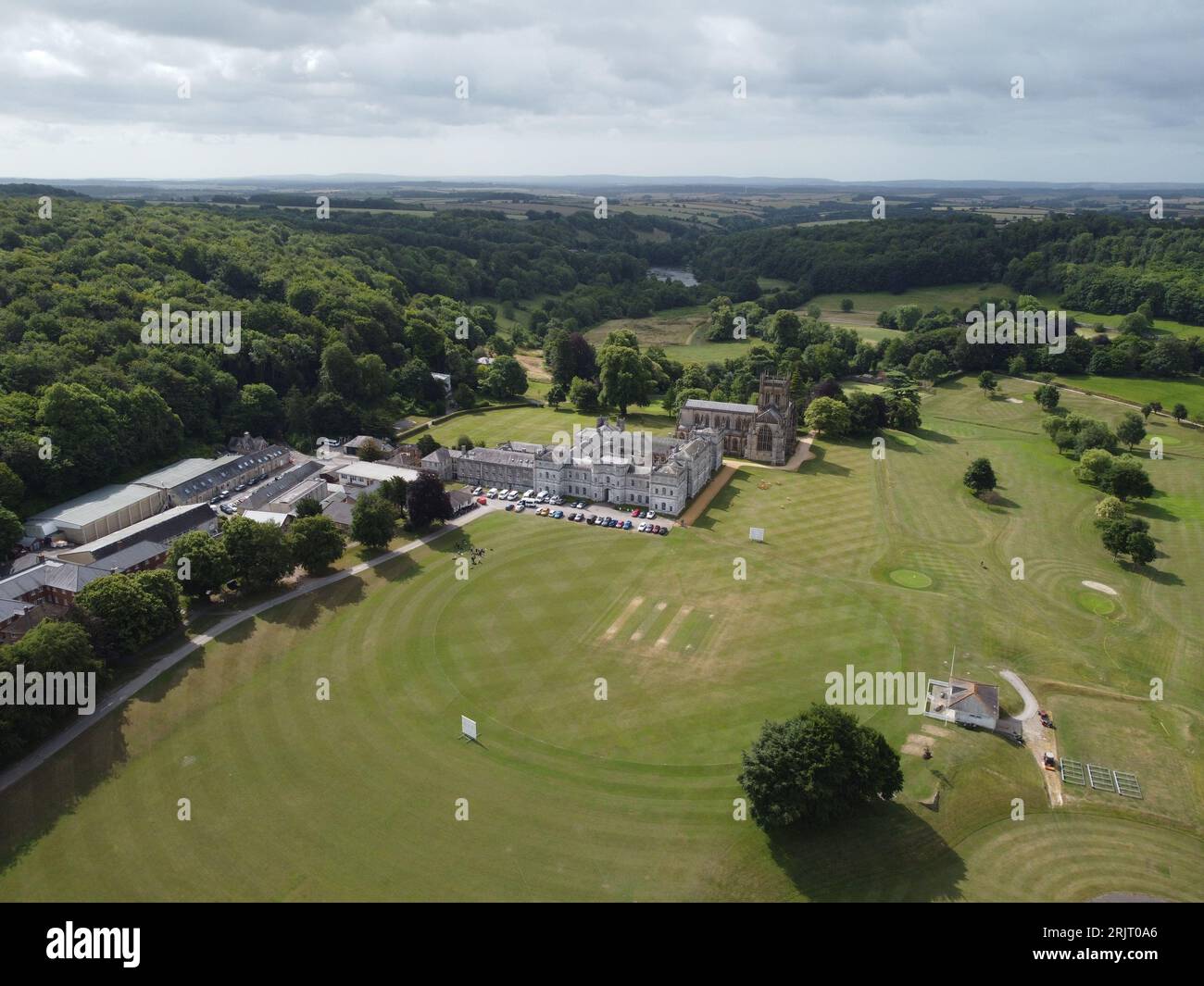 An aerial view of a medieval castle in a green field in England Stock ...