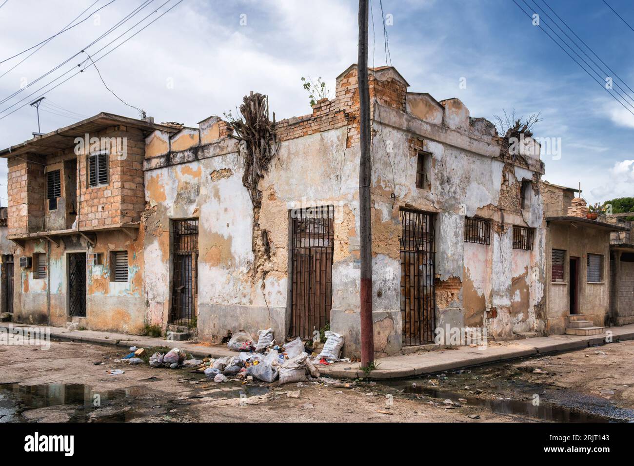 An abandoned building full of garbage in the marina neighborhood in ...