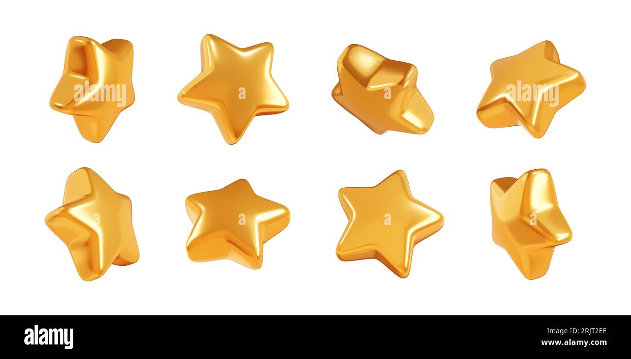 Floating golden glossy star in different angles 3d illustration ...