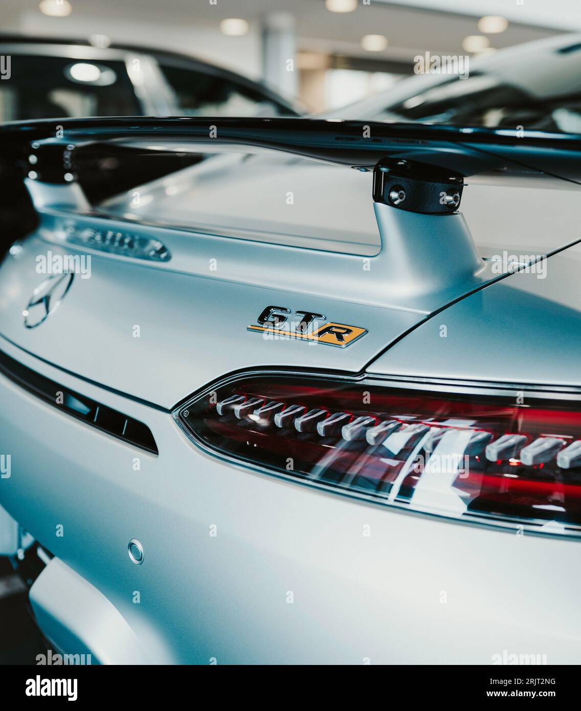 A vertical shot of details on a luxurious Mercedes Benz GT-R AMG car ...