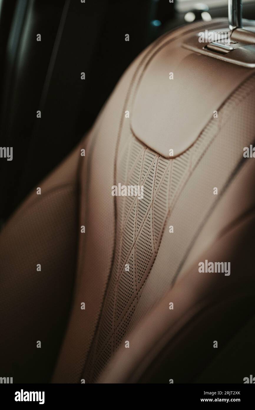 A vertical shot of details inside a luxurious Mercedes-Benz Maybach car ...