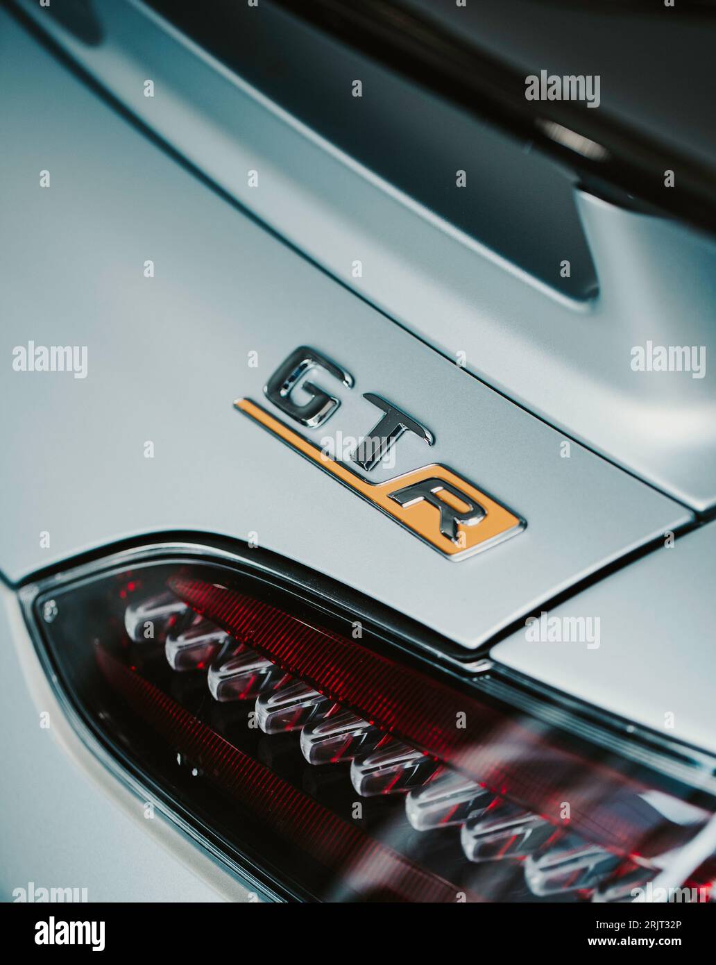 A vertical shot of details on a luxurious Mercedes Benz GT-R AMG car ...
