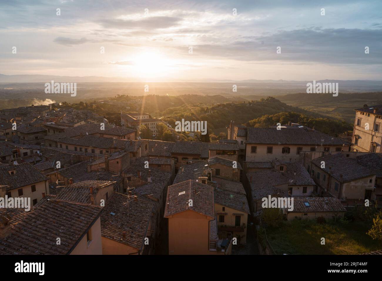 A scenic horizontal view of Montepulciano during sunset, Italy Stock ...