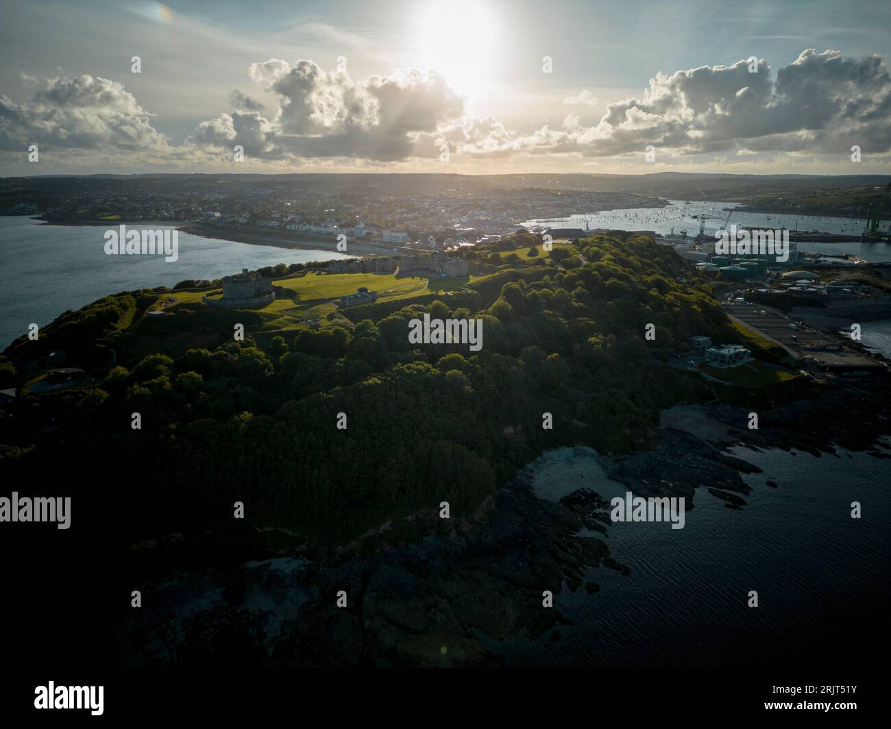 An aerial view of the town of Falmouth illuminated by sunlight Stock ...