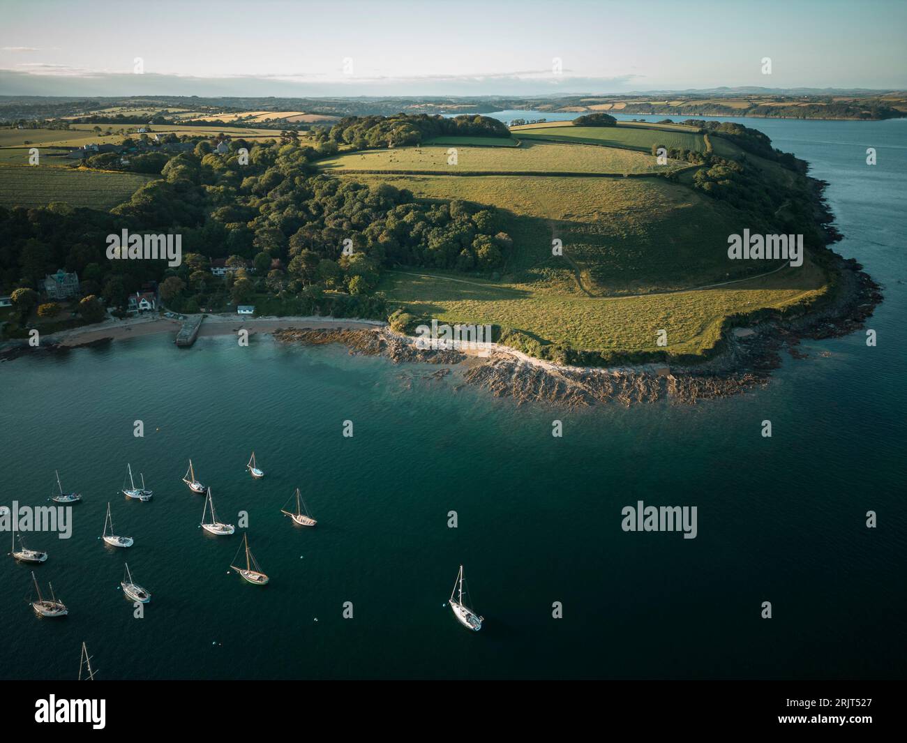 An aerial view of Kiln Key and Trefusis Point on the River Fal with ...