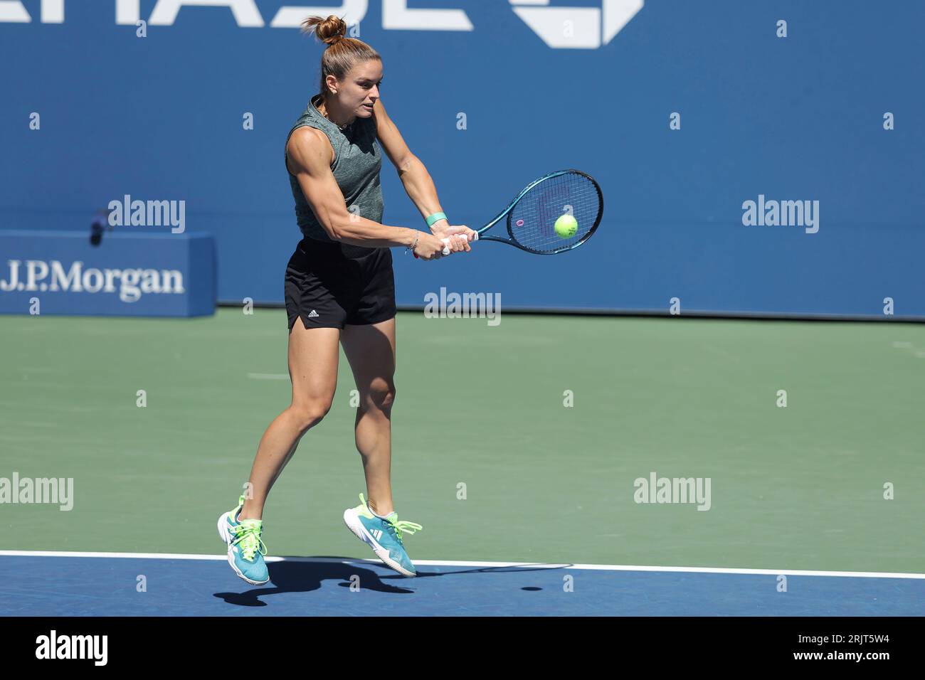 Maria Sakkari in action during practice at the 2023 US Open, Wednesday ...